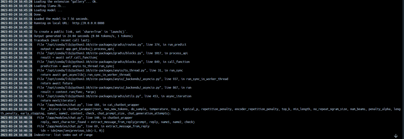 IndexError: list index out of range · Issue #241 · oobabooga/text-generation-webui · GitHub