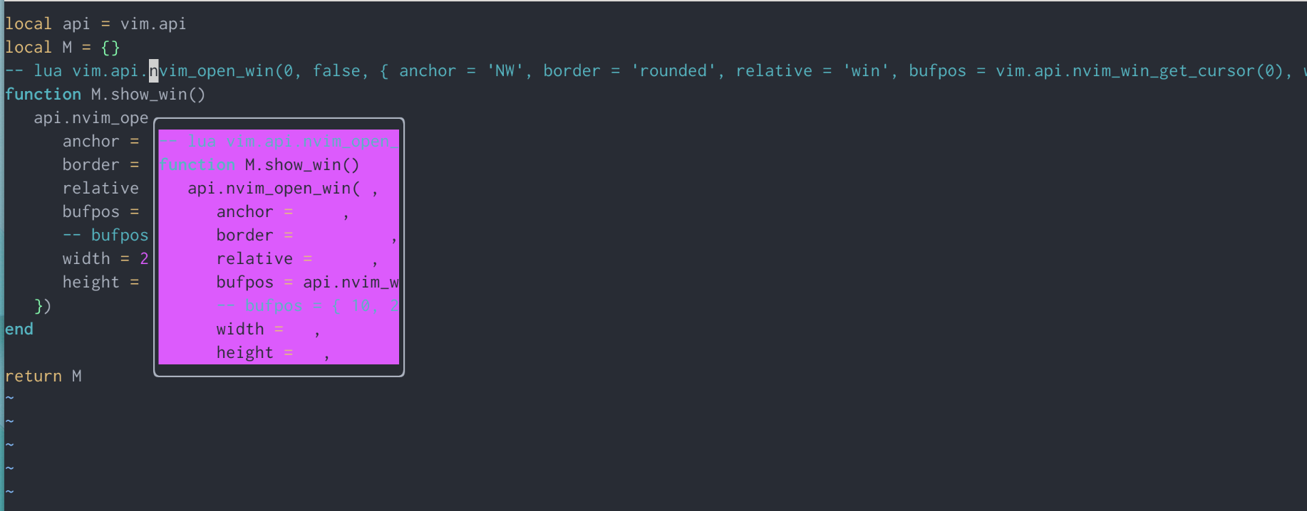 nvim_open_win cursor-relative position depends on buffer text · Issue #21752 · neovim/neovim ...