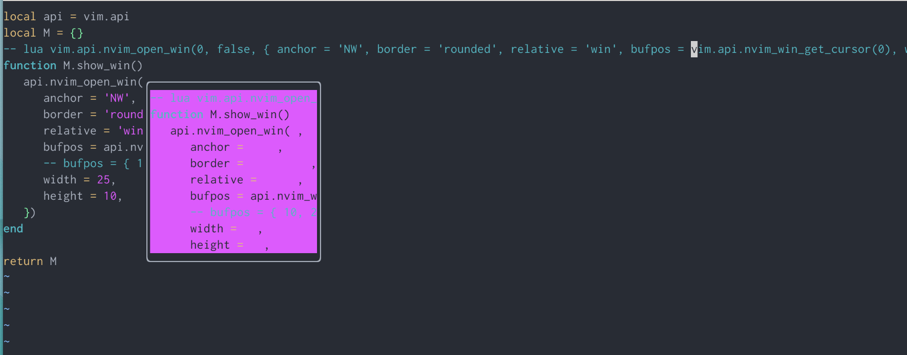 nvim_open_win cursor-relative position depends on buffer text · Issue #21752 · neovim/neovim ...