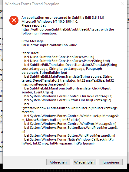 [SubtitleEdit/subtitleedit] application error in Subtitle 3.6.11.0- MS NT 10.0.19044.0. (Issue ...