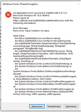 [SubtitleEdit/subtitleedit] application error in Subtitle 3.6.11.0- MS NT 10.0.19044.0. (Issue ...
