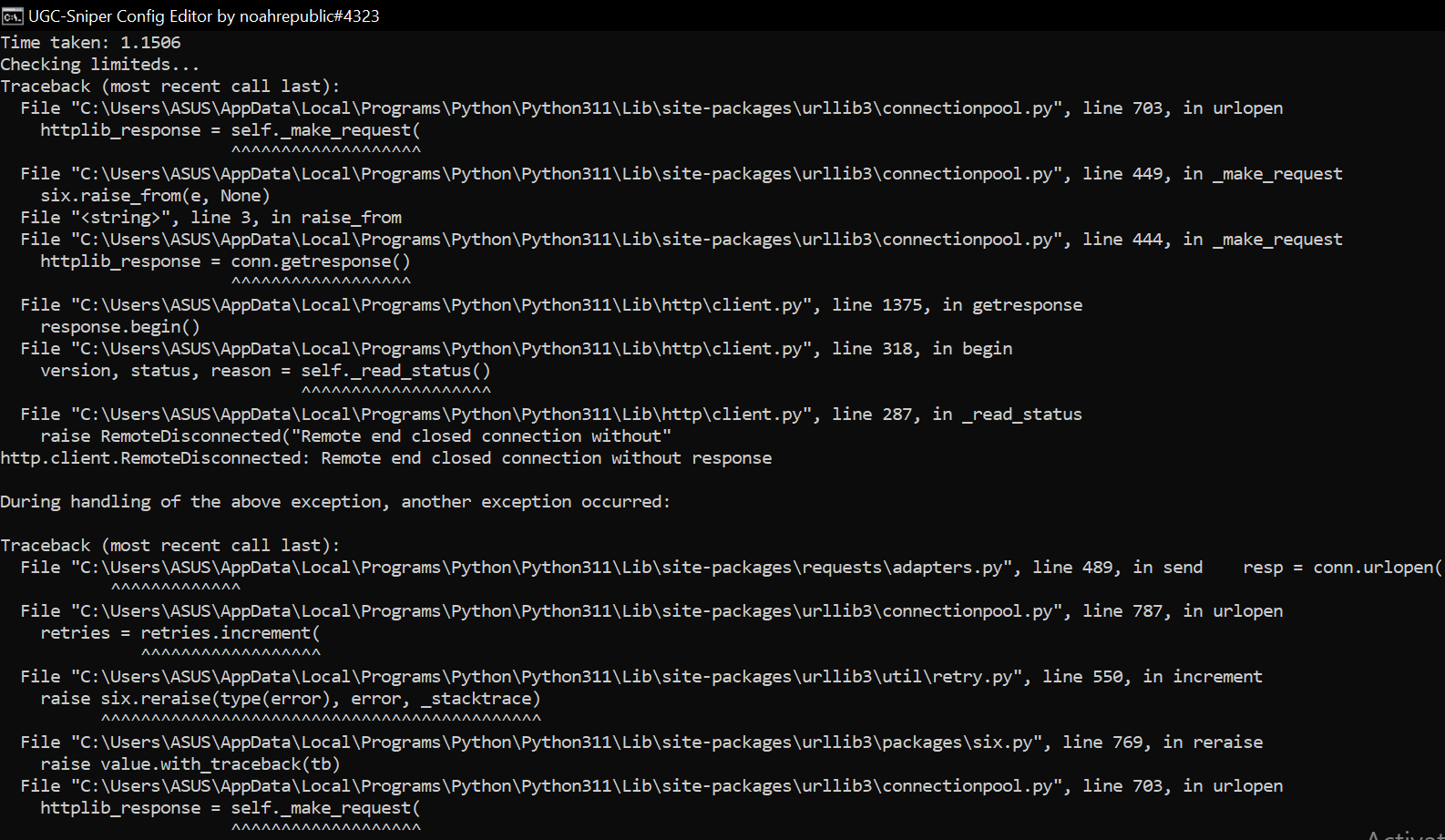 randomly disconnected / stopped · Issue #2 · noahrepublic/Better-UGC-Sniper · GitHub
