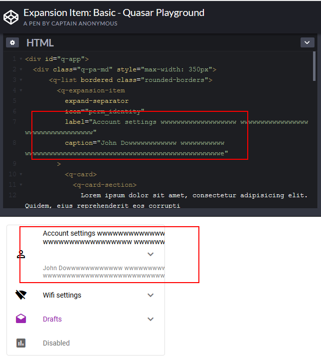 [v1][bug] long label/caption breaks QExpansionItem · Issue #3361 · quasarframework/quasar · GitHub