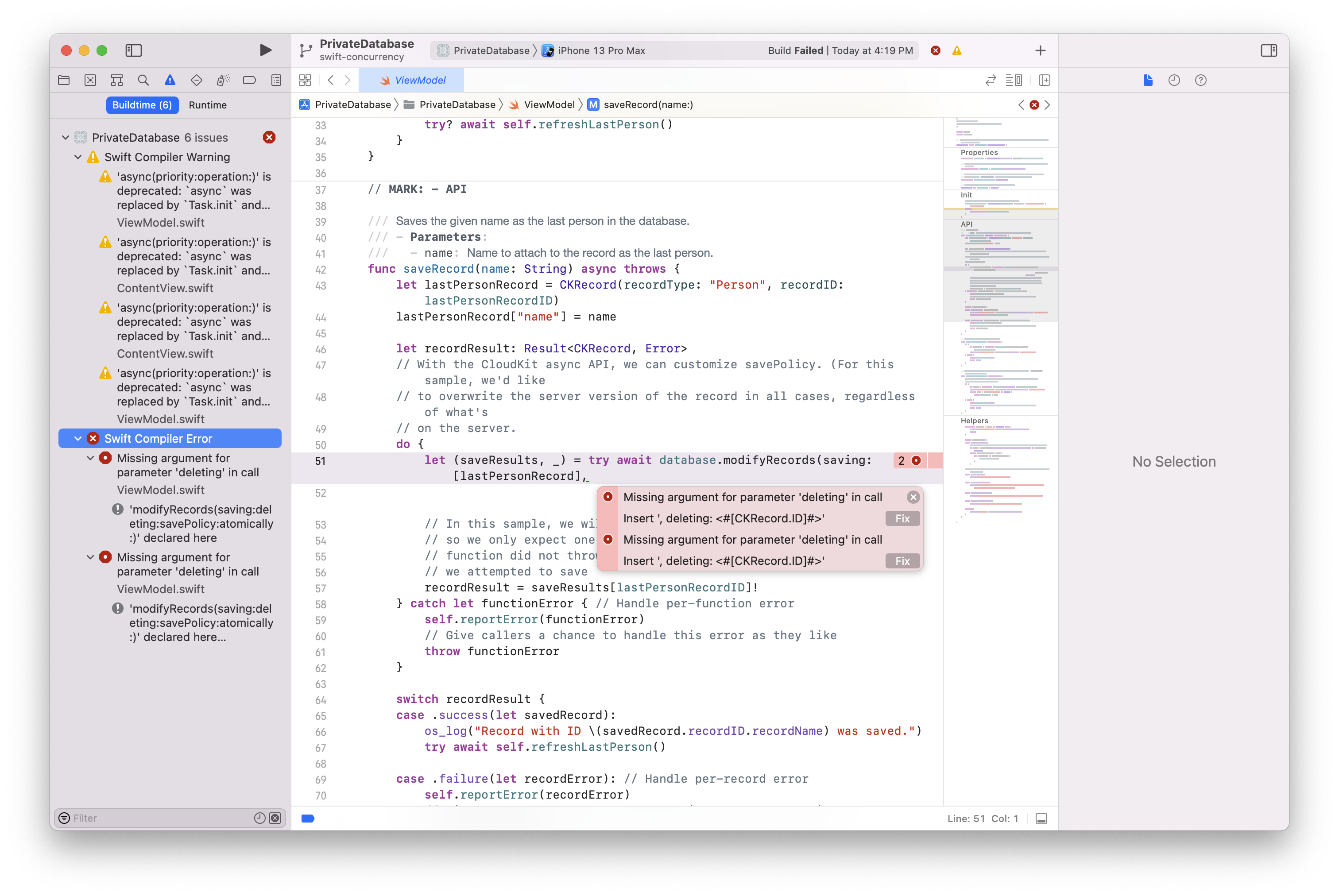 Compiler warnings and errors on the swift-concurrency branch · Issue #2 · apple/sample-cloudkit ...