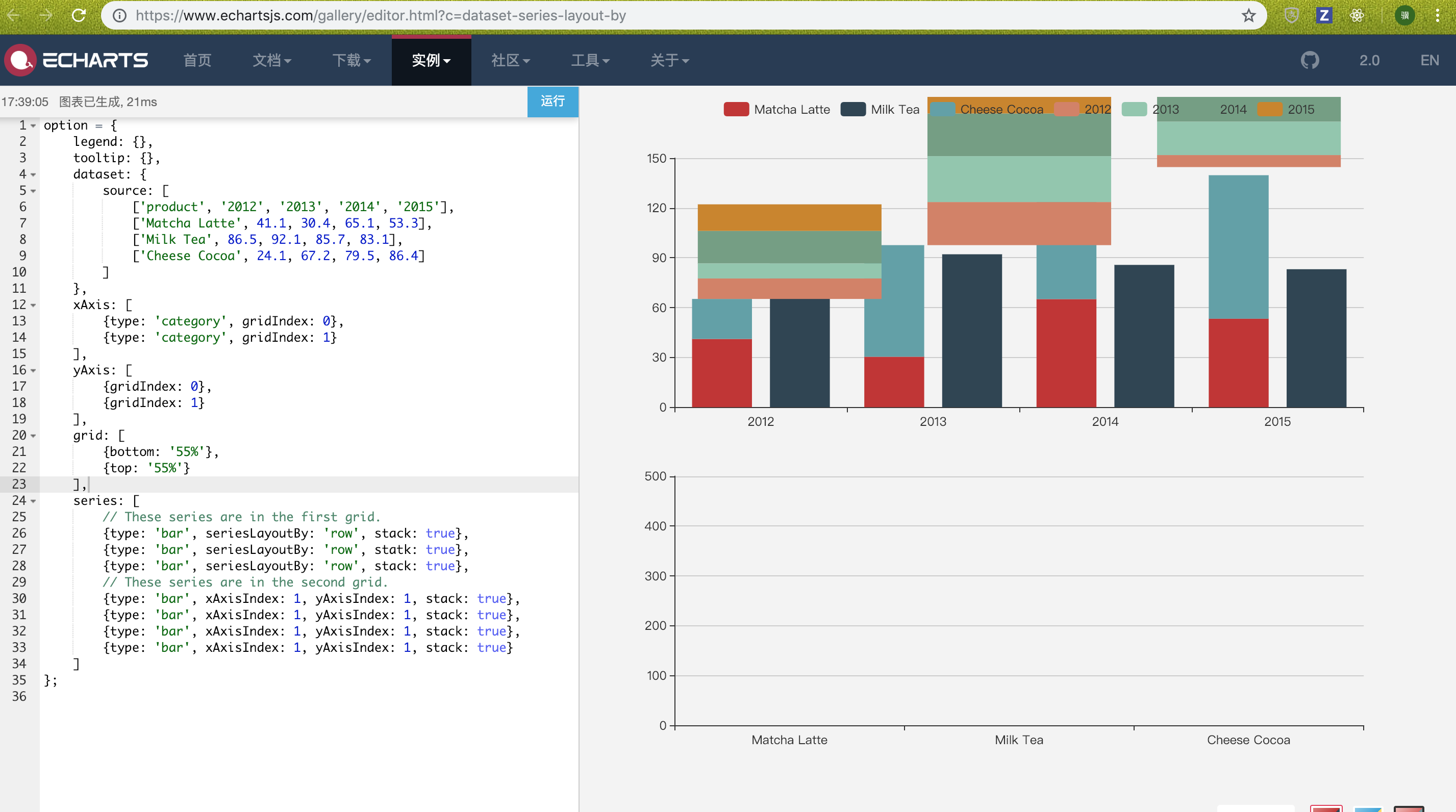 多个坐标系时，柱子图堆叠出现问题 · Issue #9780 · apache/echarts · GitHub