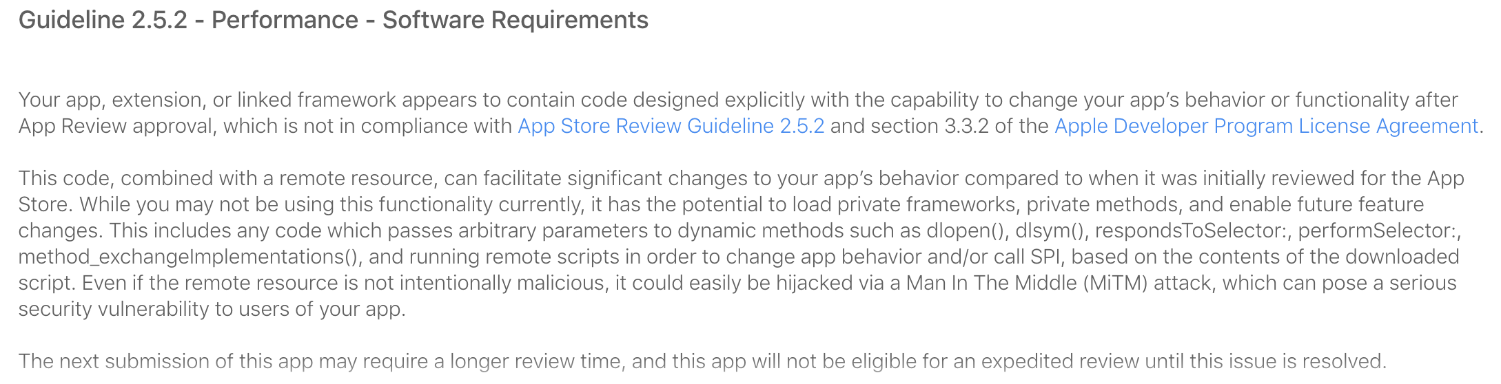 Osunixc 中使用了dlopen方法，被苹果审核252拒绝 请问是否与此处有关系？ · Issue 352 · Tencentwcdb · Github
