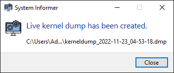 Unable to save the live kernel dump. · Issue #1507 · winsiderss/systeminformer · GitHub