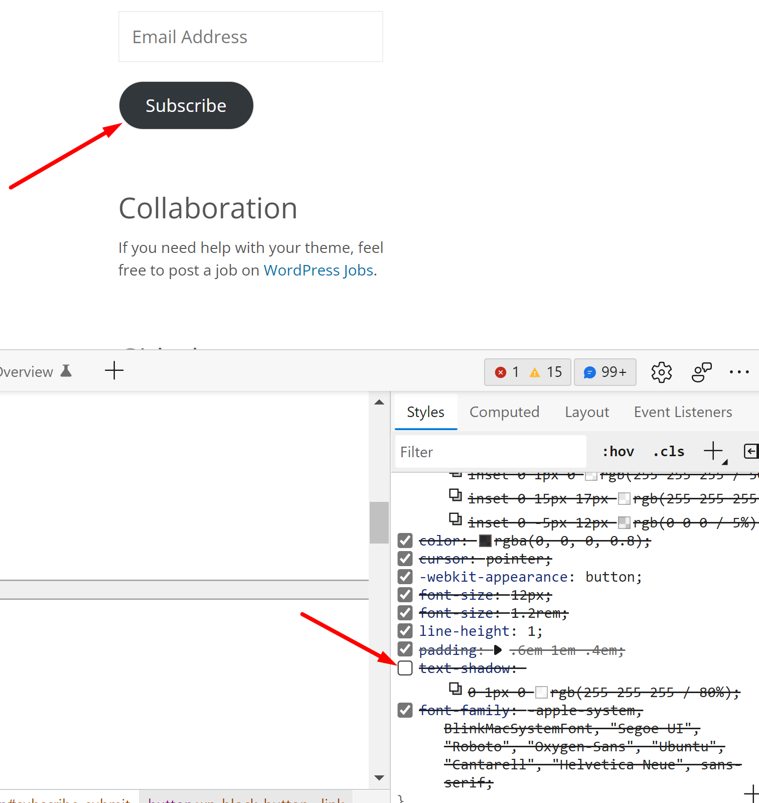 Remove Text Shadow On Subscribe Button In Make WordPress Sites Issue
