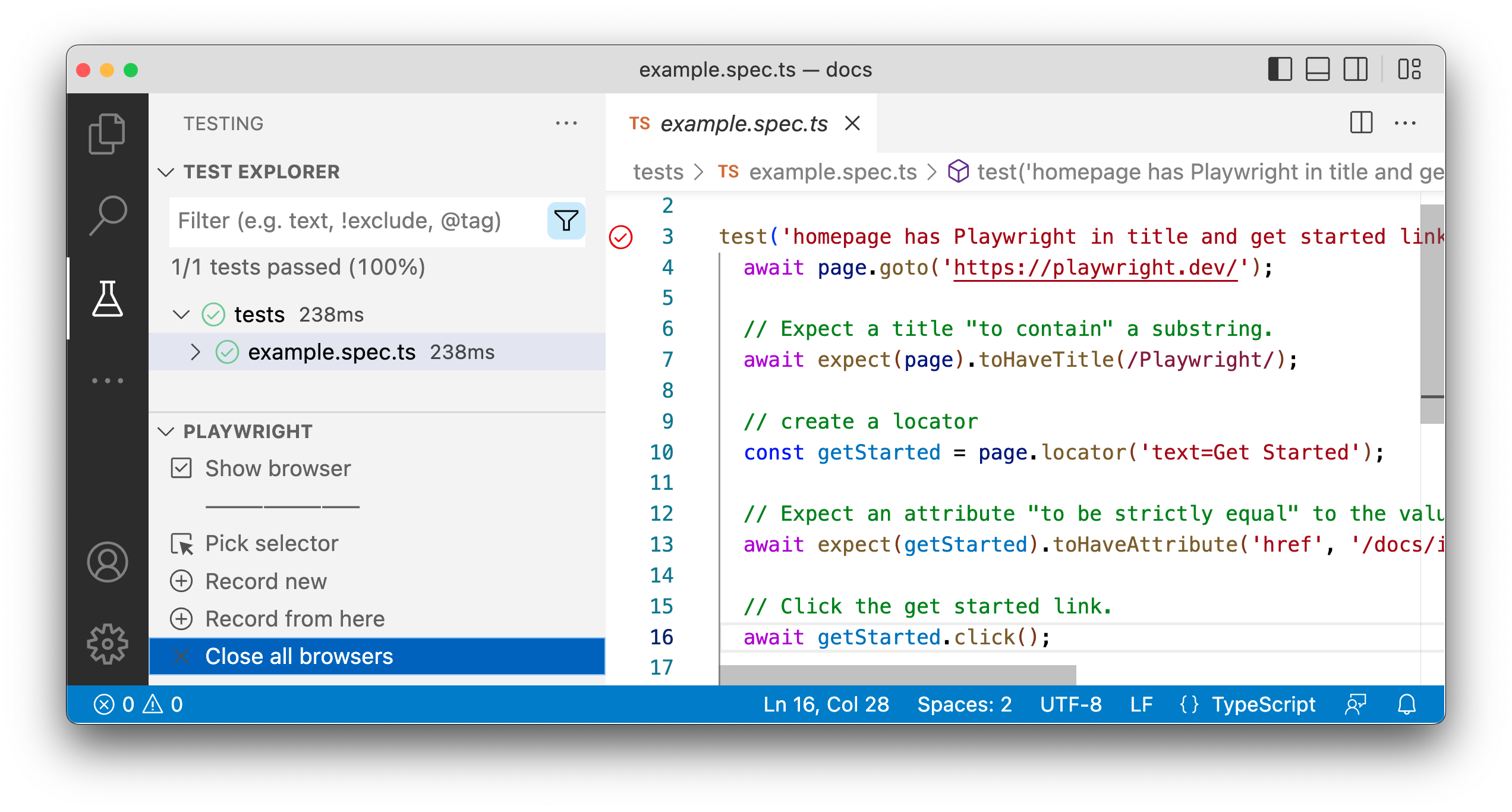 Getting Started VS Code Playwright