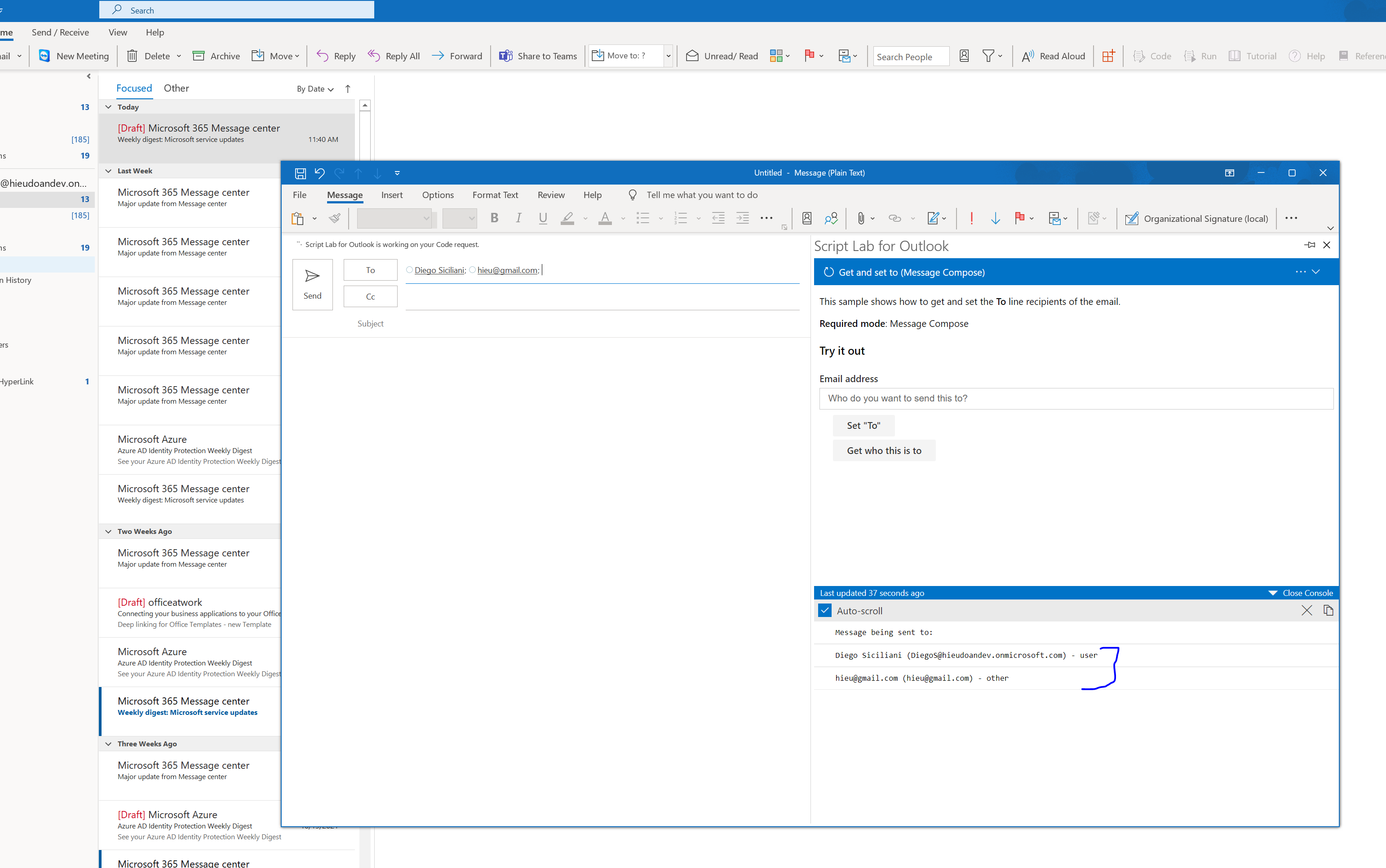 getAsync recipient from mailbox item (cc, to, bcc ...) return different ...