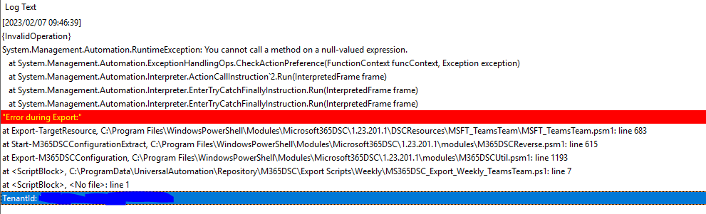 PlannerPlan : TerminatingError(Get-M365DSCExportContentForResource): "You cannot call a method ...
