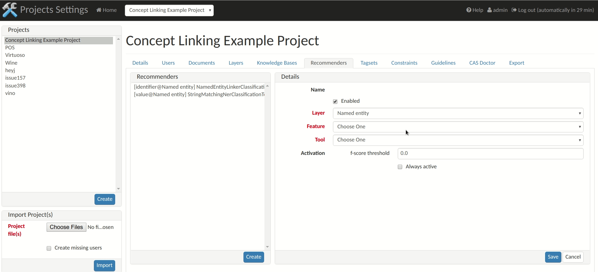 Cannot Update Feature Field Of Recommender In Project Settings · Issue 565 · Inception