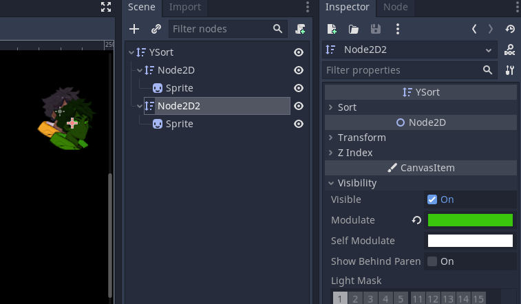 `modulate` stops working on CanvasItem node that has `y_sort_enabled=true` and is a child of ...