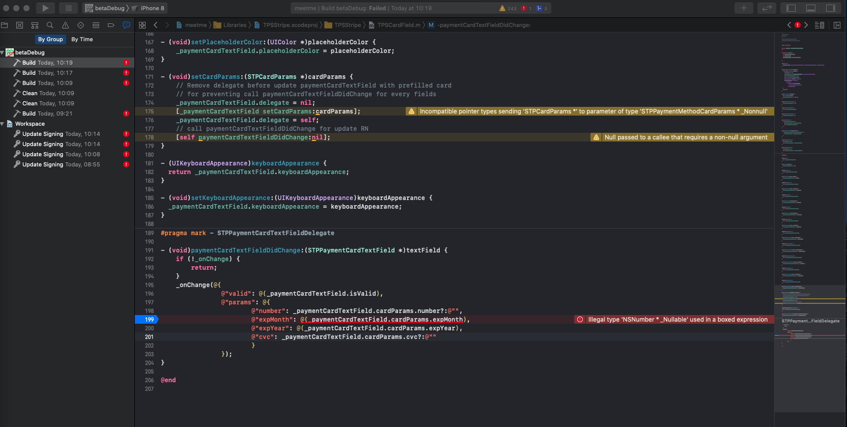 XCode 11.4 - Error : TPSCardField.m - Illegal type 'NSNumber ... XCode 11.4 - Error : TPSCardField.m - Illegal type 'NSNumber ...