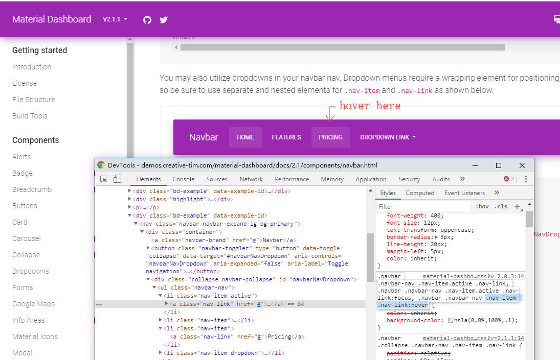 Hovered/focused nav items won't change their background colors · Issue #99 · creativetimofficial ...