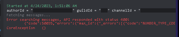 Error searching messages, API responded with status 401! · Issue #496 · victornpb/undiscord · GitHub