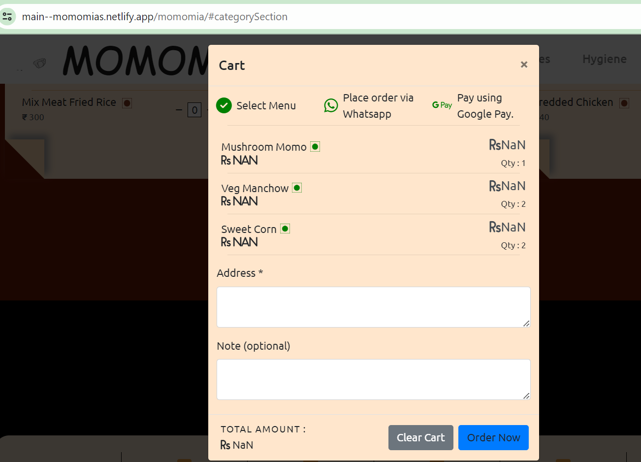 FIX : Amount is not displayed instead it shows 'NaN' · Issue #237 · RIKI-05/MOMOMIA · GitHub
