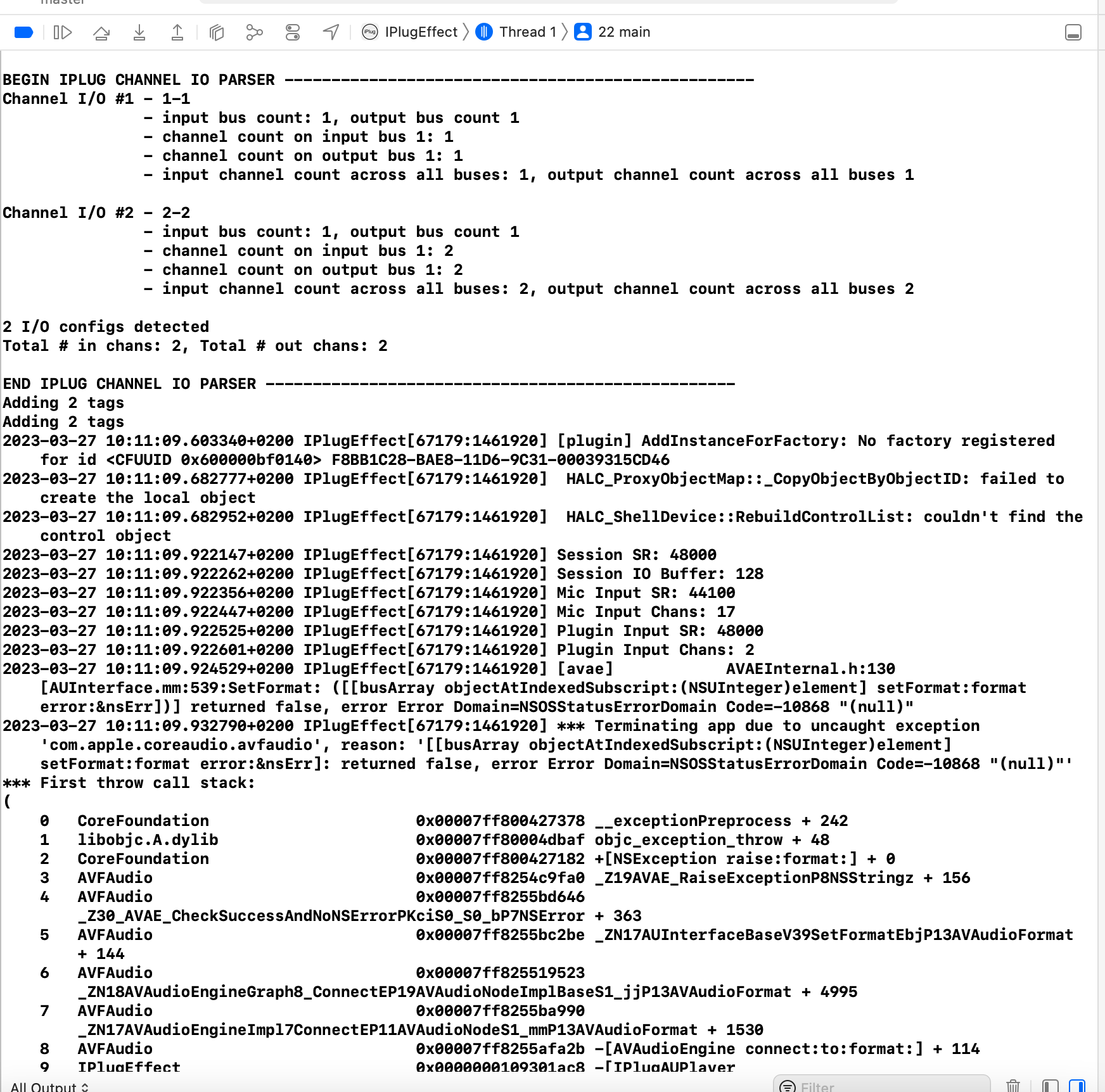 iOS crash on simulator when system output other than macbook speakers or headphones · Issue #944 ...