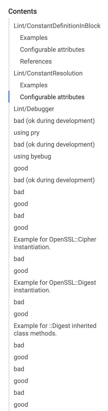 Documentation bug rendering markdown, starting with Lint/Debugger · Issue #10038 · rubocop ...