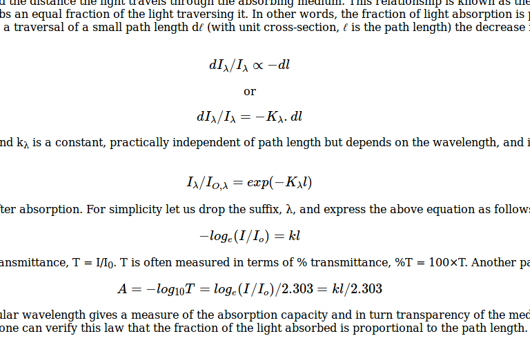 Effects of sample path length Dependence of Absorbance (Lambert Law ...