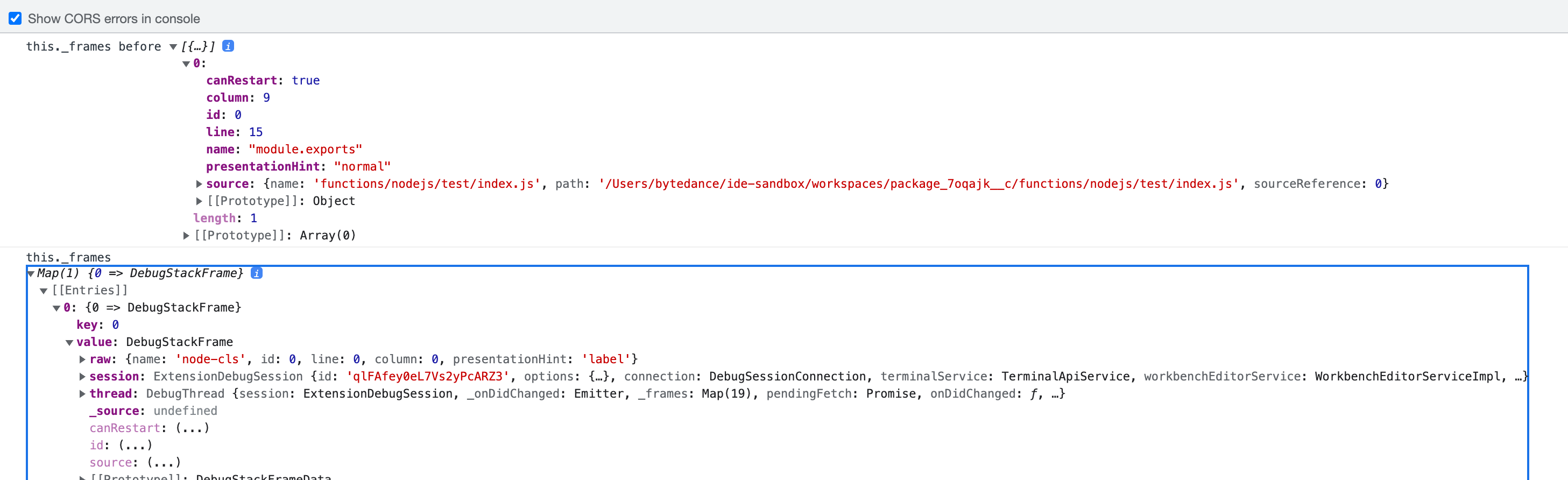 [BUG] NodeJS 调试首次调试时，暂停时自动定位的帧不是断点所处的位置 · Issue #2465 · opensumi/core · GitHub