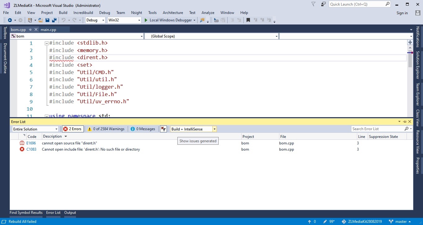 fail to build bom project · Issue #73 · ZLMediaKit/ZLMediaKit · GitHub