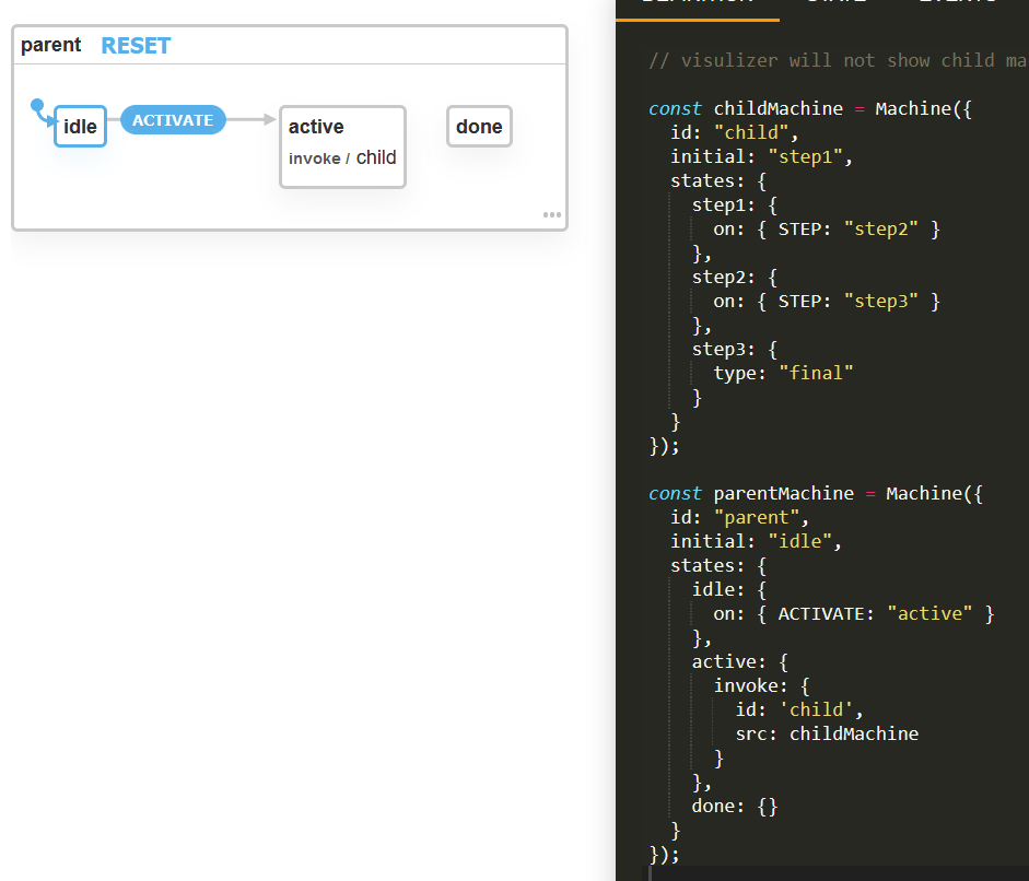 Visualizer won't show child machine · Issue #1574 · statelyai/xstate · GitHub