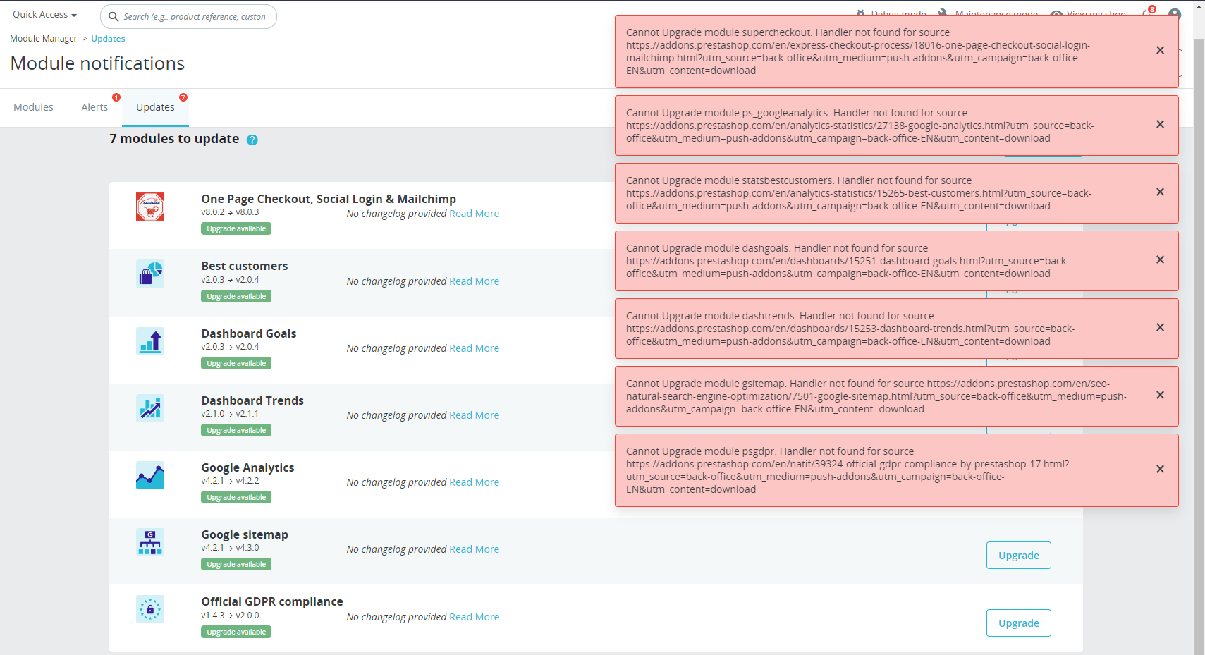 Cannot Upgrade module xxxxxx. Handler not found for source · Issue #32129 · PrestaShop ...