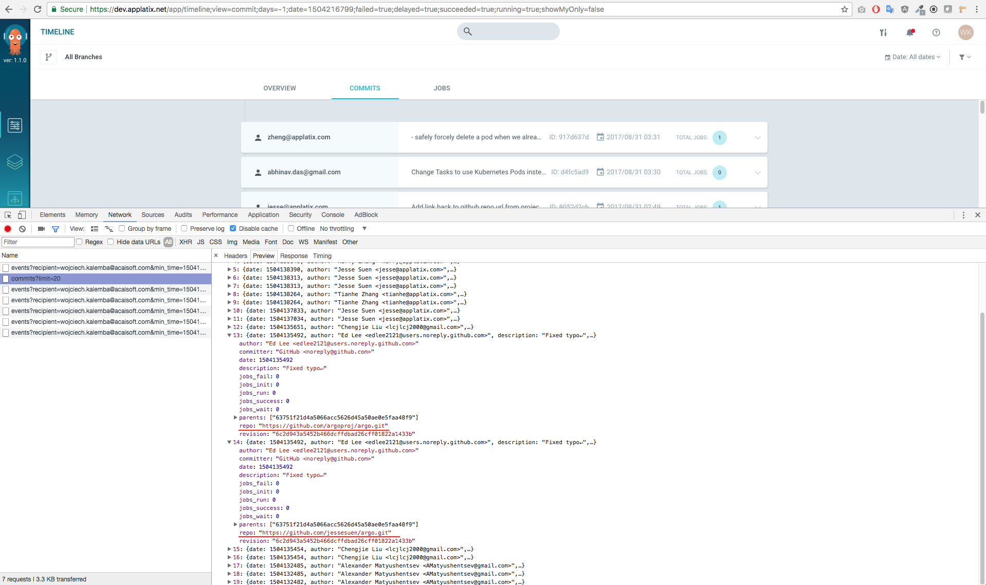 Timeline Commits Screen Multiple Panel Commits Are Open Parallel · Issue 119 · Argoproj Argo