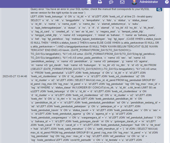 Bug/error: Menu kependudukan error 500, info sistem tdk menampilkan error · Issue #6528 ...