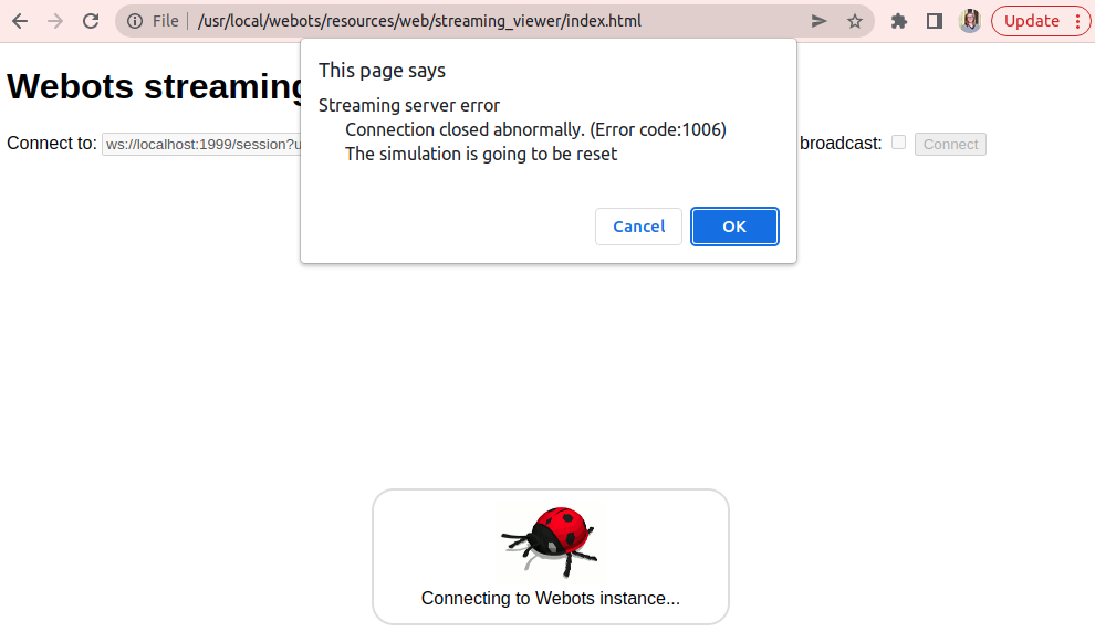 Web Simulation Quick Start Not Working · Issue 4962 · Cyberbotics Webots · Github