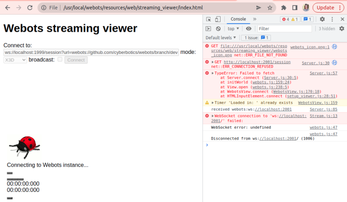 Web Simulation Quick Start Not Working · Issue 4962 · Cyberbotics Webots · Github