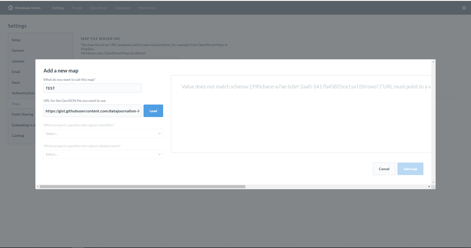 GEOJSON "URL must point to a valid JSON file." · Issue #8793 · metabase/metabase · GitHub