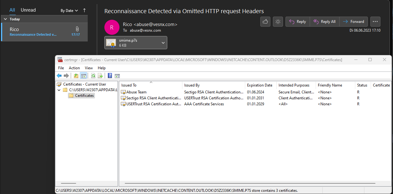 I Get An Attachment With A Export Of All My Certificates And Not A Signed Email · Issue 926 