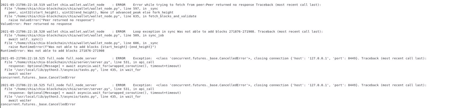 Bug Chia Throwing Loop Exceptions And Cannot Sync · Issue 5633 · Chia Networkchia Blockchain