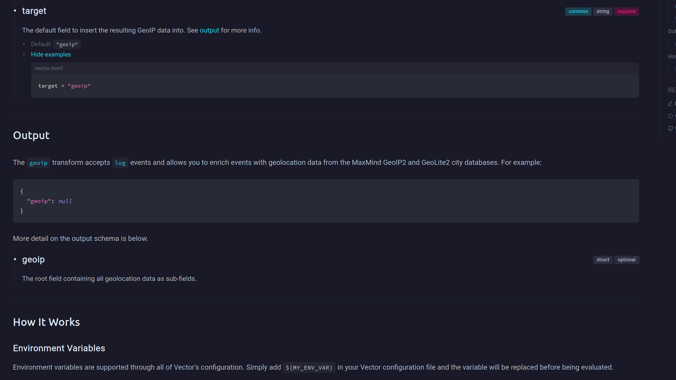 Transform `geoip` example not very useful · Issue #1763 · vectordotdev/vector · GitHub