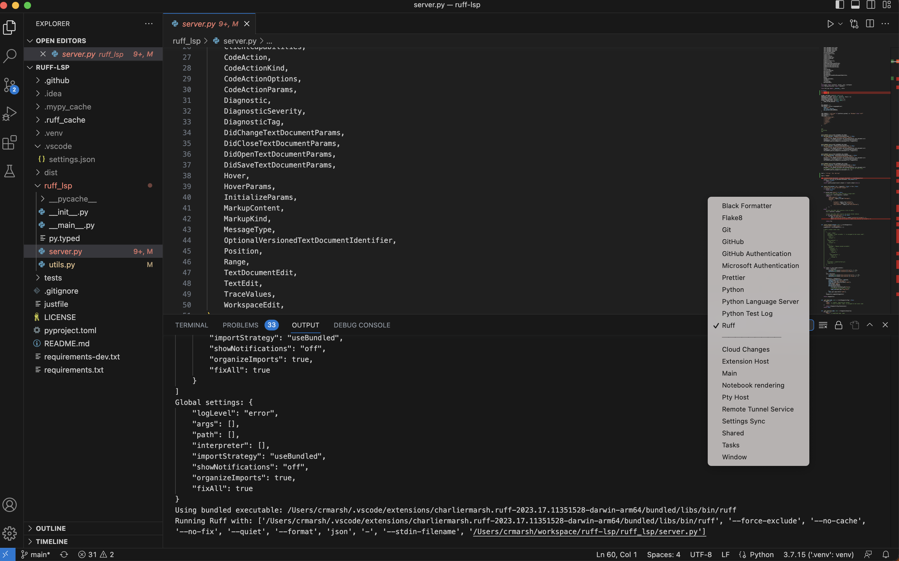 Unexpected error in LSP server, see server's logs for details ...