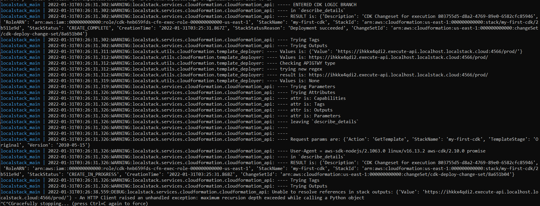 Cloudformation Output for APIGateway URL fails on nth CDK deployment · Issue #5401 · localstack ...