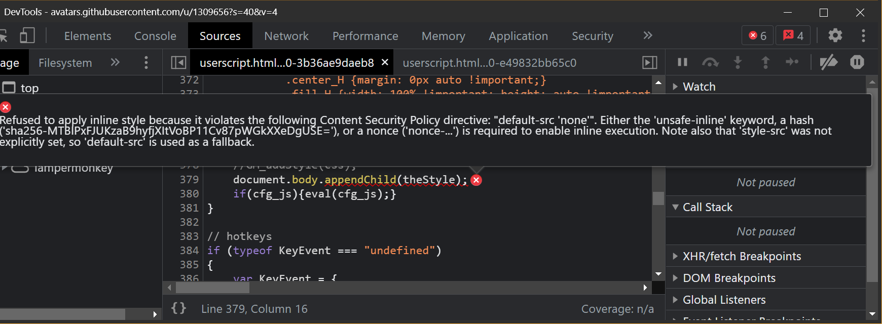 Chrome: script can't get style sheet cuz chrome thinks it came from a ...