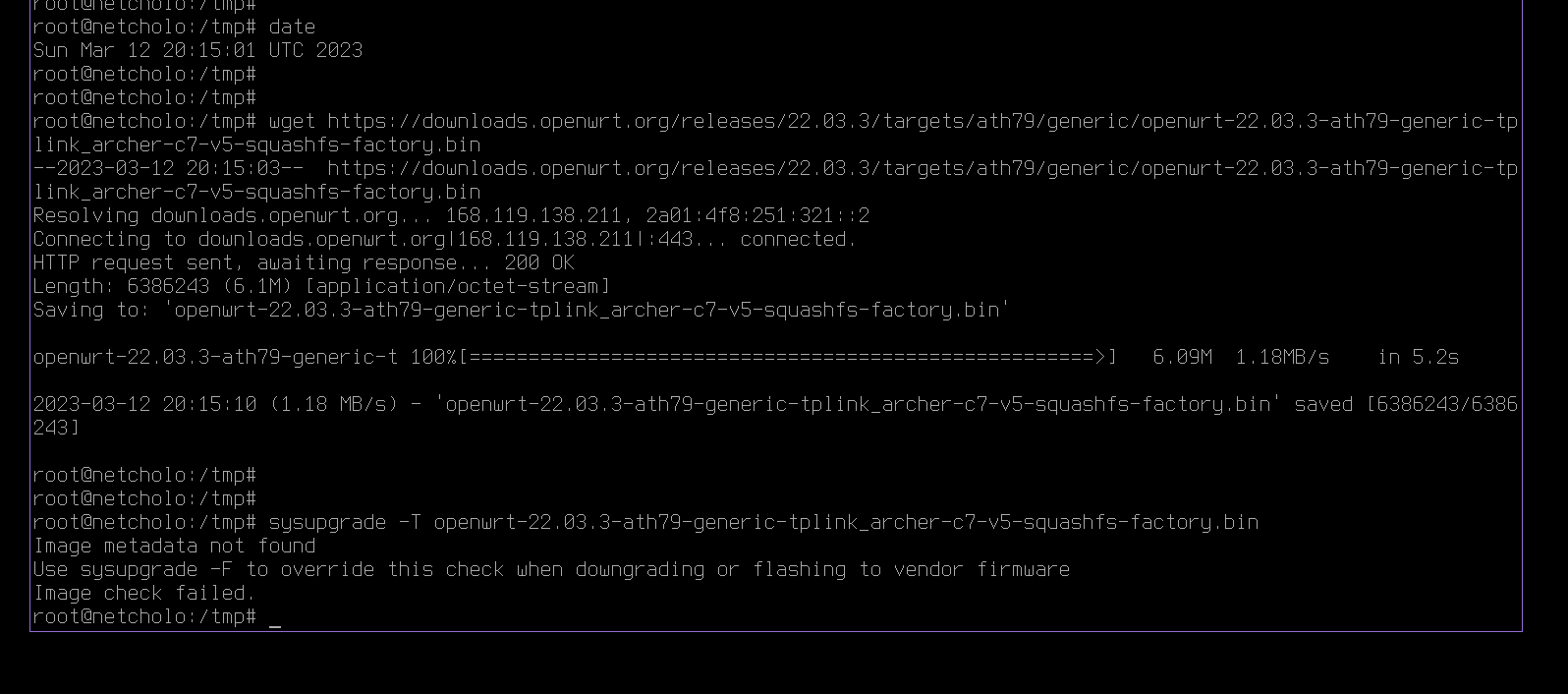 Cant get 22.03 intalled on TP-LINK Archer C7 V5 · Issue #12173 · openwrt/openwrt · GitHub