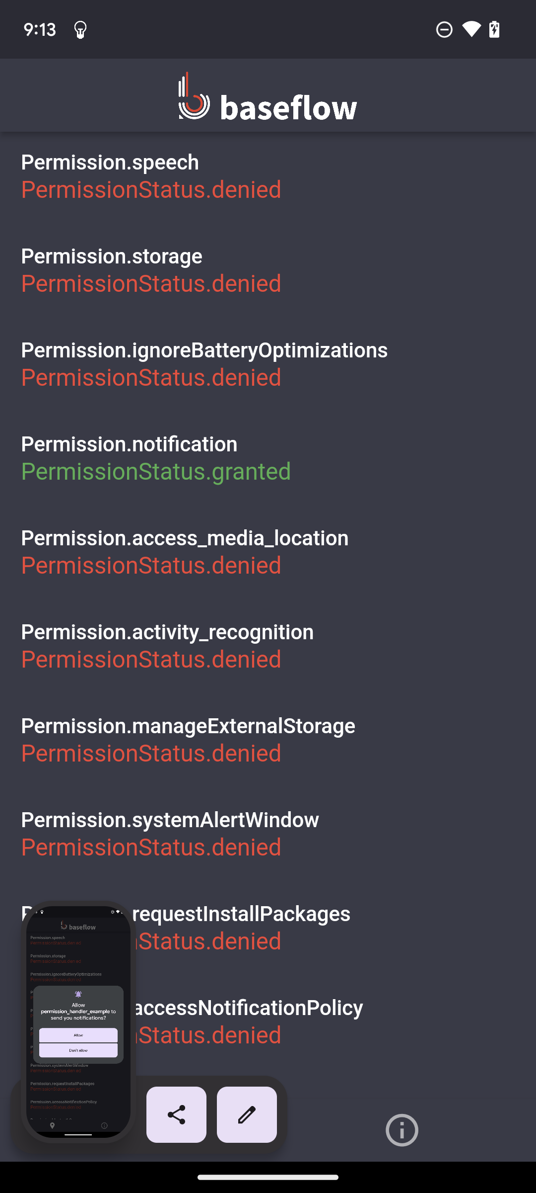 await Permission.notification.request() not showing dialog to grant notification permission on ...