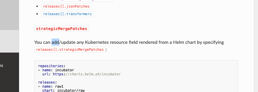 `strategicMergePatch` does not allow to add resources · Issue #536 · helmfile/helmfile · GitHub