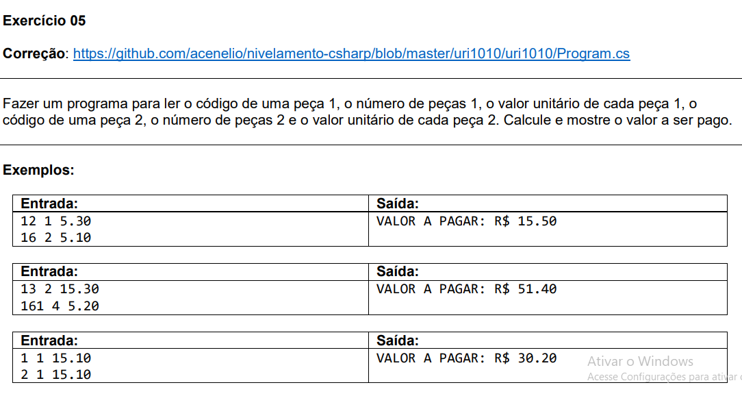 GitHub - RafaelSantana03/Nivelamento-Csharp: Exercícios de nivelamento ...