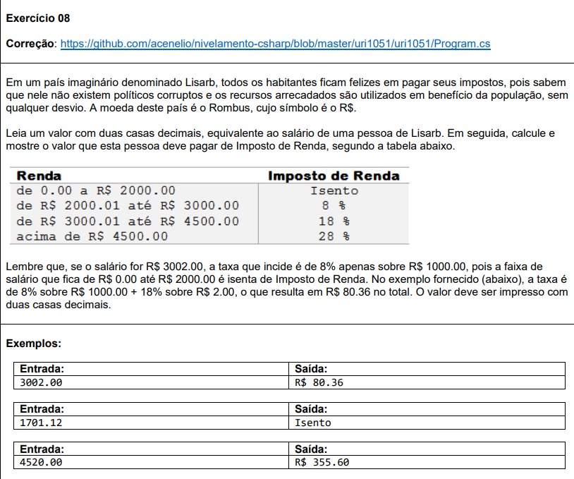 GitHub - RafaelSantana03/Nivelamento-Csharp-Parte02: Exercícios do Curso C# COMPLETO do Prof. Dr ...