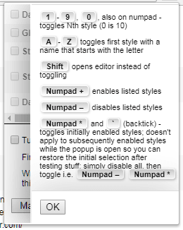 [Feature request] to be able to toggle the installed userstyles via keyboard [1-9] while the ...