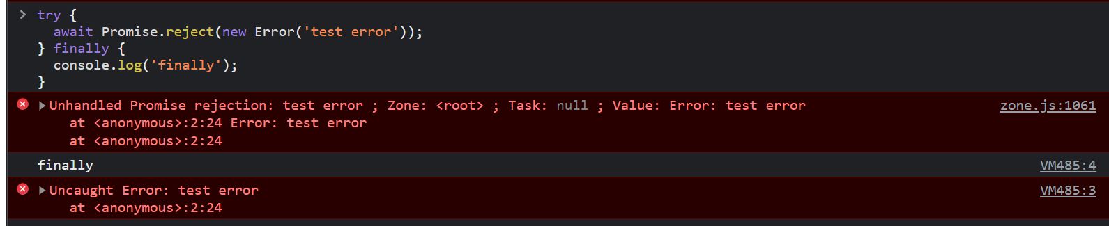 Promise rejection with finally, does not throw unhandled rejection · Issue #47562 · angular ...