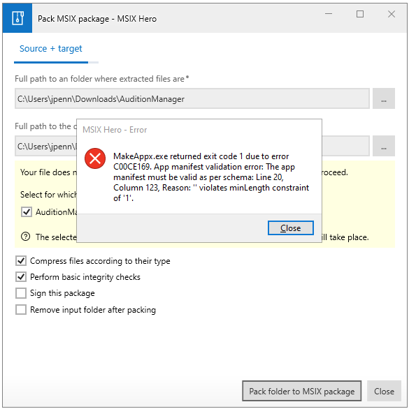 Error while packaging application · Issue #135 · marcinotorowski/MSIX-Hero · GitHub