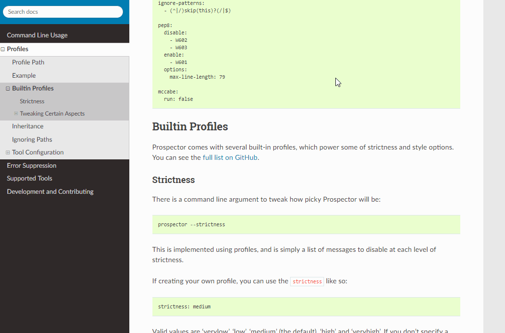 Full list of Built-in profiles link broken in docs · Issue #311 · prospector-dev/prospector · GitHub