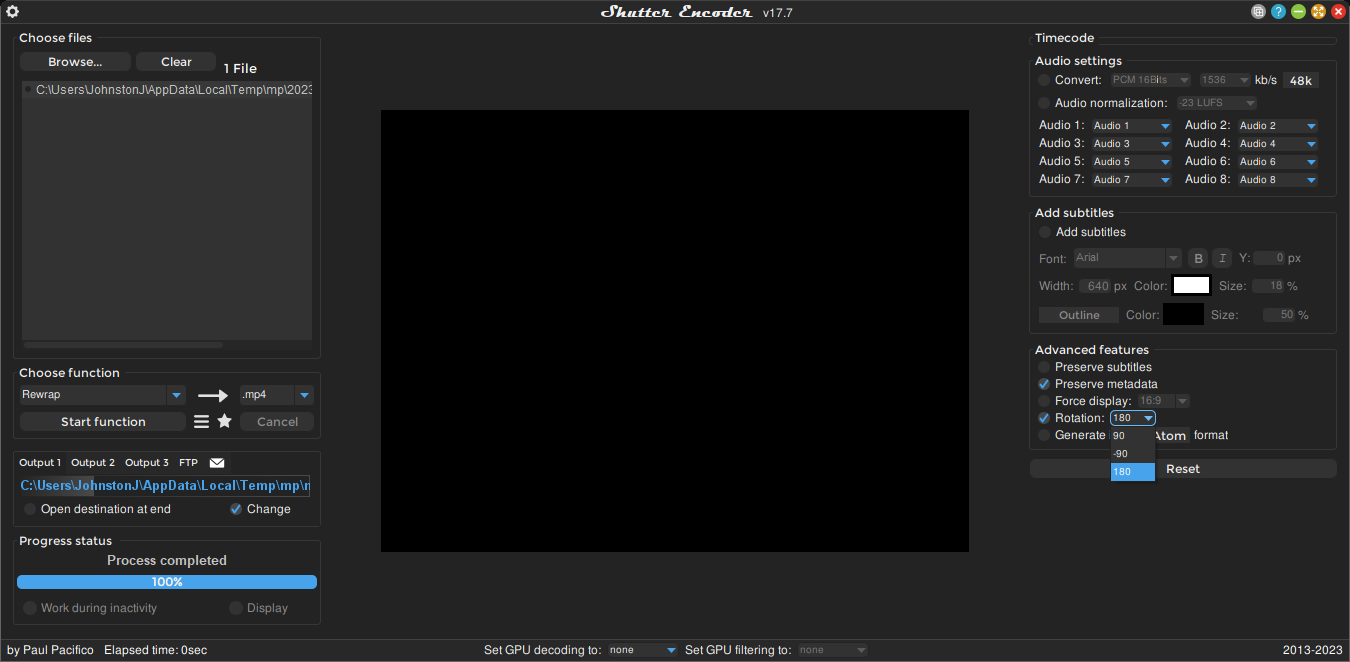 Offer fourth rotation option: 0 degrees -- can't correct video to the right orientation ...