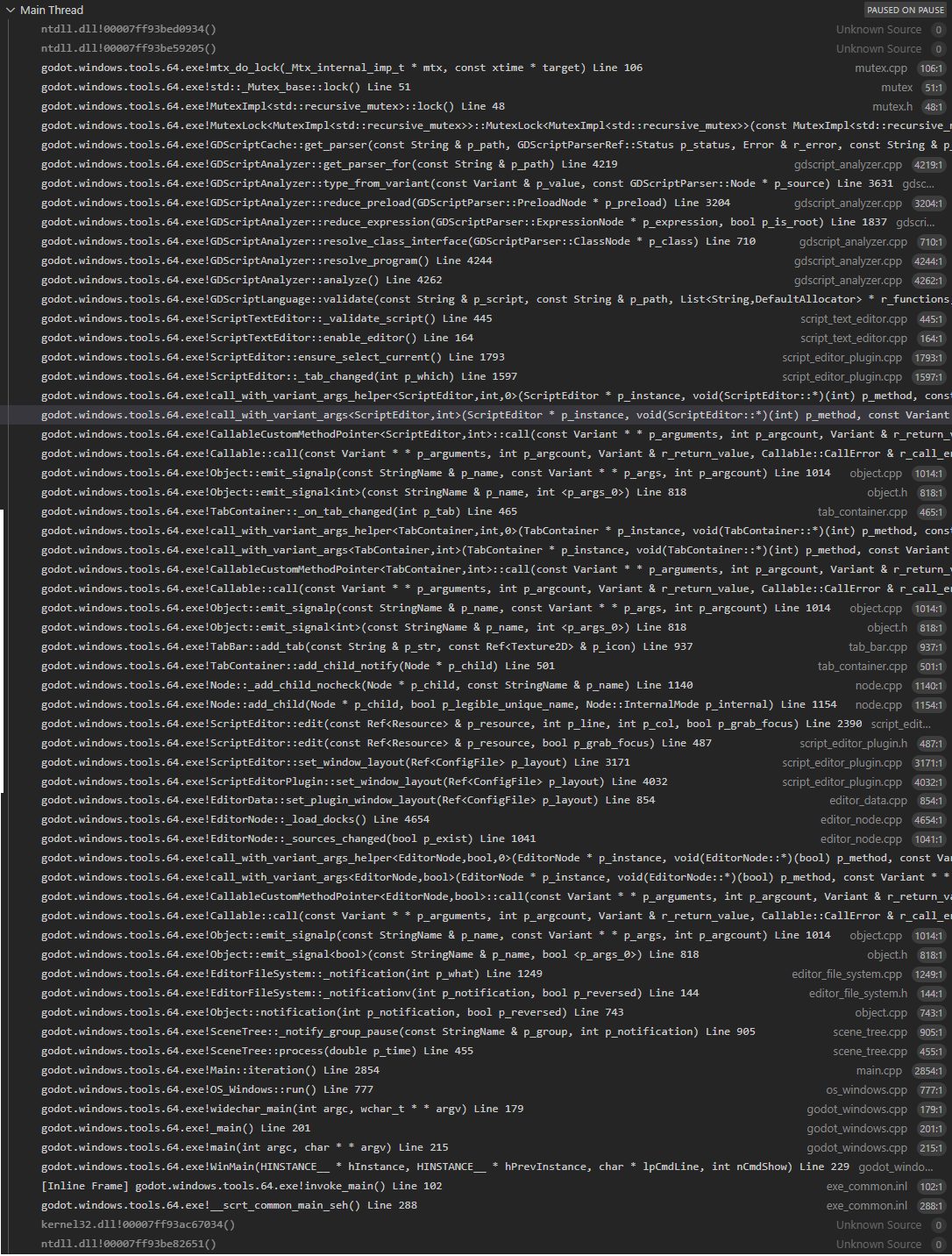 Editor freeze due to a deadlock in GDScript module (itself caused by a deadlock in renderer's ...